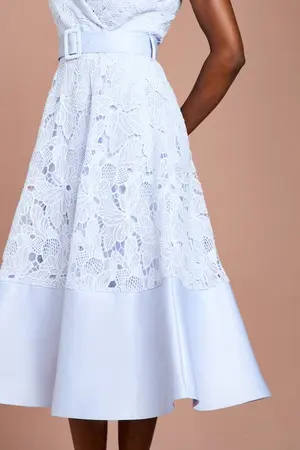 Coast Satin Trim Lace Collared Midi Dress