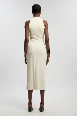 Karen Millen Rib Knit Collared Midi Dress With Button Detailing