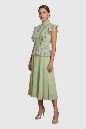 Coast Petite Embellished Frill Midi Dress - Sage