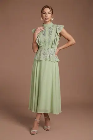 Coast Petite Embellished Frill Midi Dress