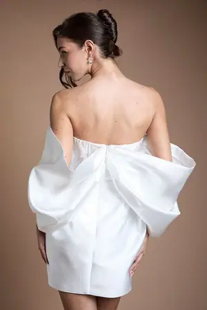 Coast Off-the-shoulder Sculptural Volume Sleeve Bridal Mini Dress