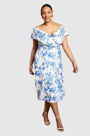 Coast Bardot Printed Wrap Midi Dress - Ivory