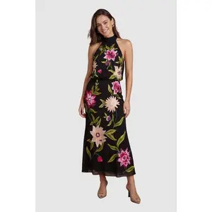 Coast Floral Halter Neck Maxi Dress - Black