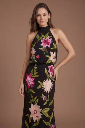 Coast Floral Embroidered Halter Neck Maxi Dress