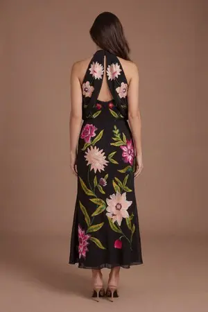 Coast Floral Embroidered Halter Neck Maxi Dress