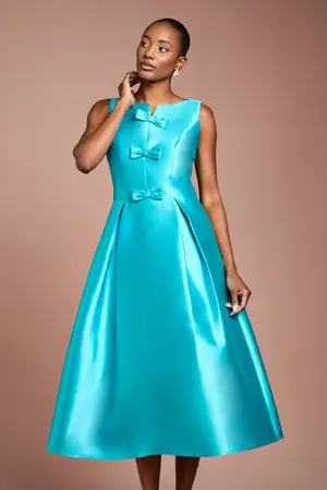 Coast Bow Skirt Midi Dress - Teal