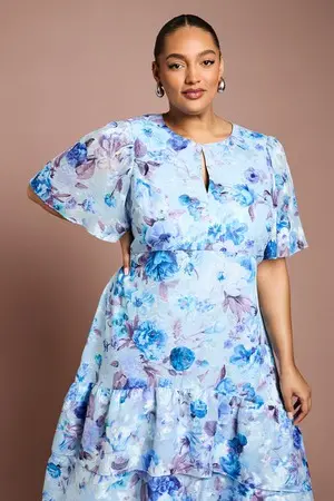 Coast Plus Tiered Midi Dress With Keyhole Neckline
