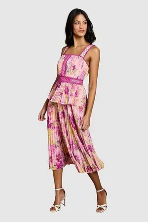 Coast Petite Lace Pleated Midi Dress - Pink