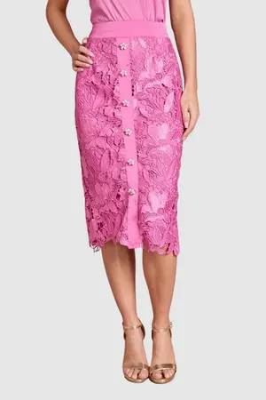 Coast Lace Embroidered Pencil Skirt - Pink
