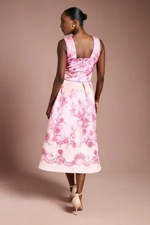 Coast V-neck Floral Print Satin Midi Dress