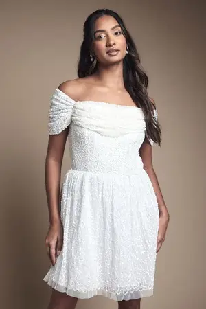 Coast Bardot Embellished Bridal Mini Dress