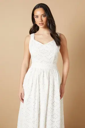 OASIS Embroidered Broderie Midi Dress