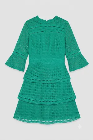 OASIS Lace Trim Tiered Mini Dress With Fluted Sleeves