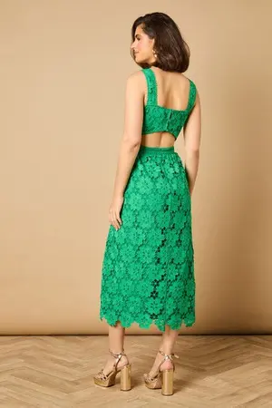 OASIS Floral Lace Square Neck Midi Dress