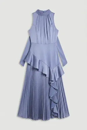Coast Satin Crepe High Neck Pleated Midi Dress