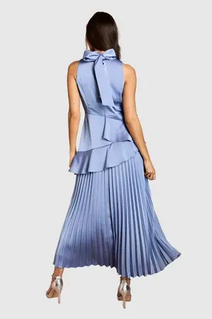 Coast Satin Crepe High Neck Pleated Midi Dress