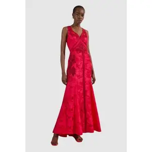 Karen Millen Beaded Open Back Maxi Dress - Fuchsia