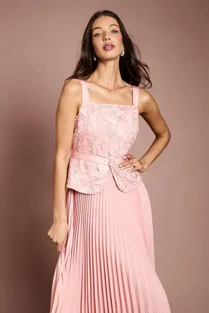 Coast Lace Peplum Belted Midi Dress