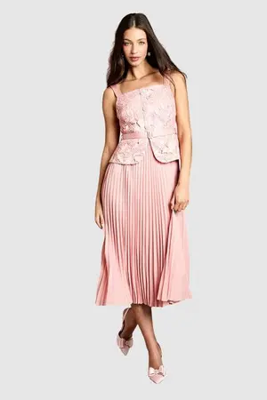 Coast Lace Peplum Belted Midi Dress - Pink