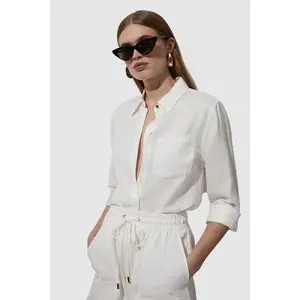Karen Millen Linen Blend Long Sleeve Shirt - White