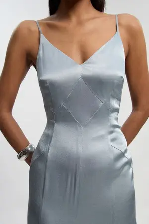 Karen Millen Satin Strappy V-neck Midi Dress