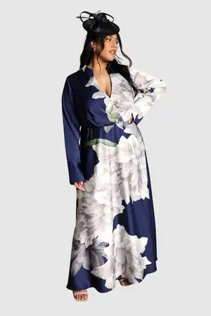Coast Plus Print Wrap Maxi Dress - Navy