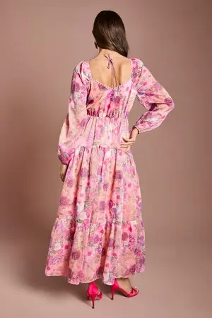 Coast Printed Fit & Flare Maxi Dress With Balloon Sleeves