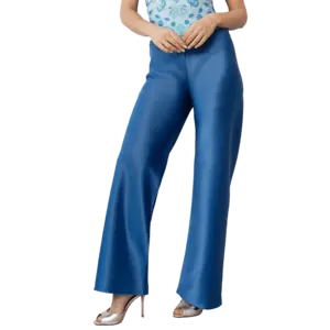 SELF-ADORE Olivette Satin Feel Wide Leg Pants - Blue
