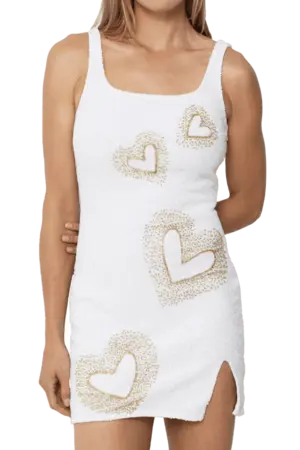 SELF-ADORE Love Hand Beaded Embellished Mini Dress - White