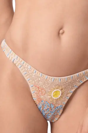 SELF-ADORE High Tide Hand Beaded Bikini Bottom - Sand