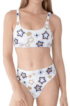 SELF-ADORE Celeste Hand Beaded Bikini Top - White