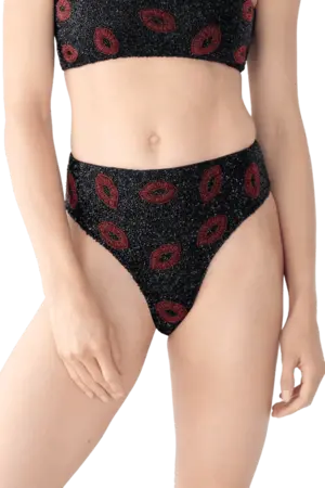 SELF-ADORE Kiss Hand Beaded High Waisted Bikini Bottom - Black