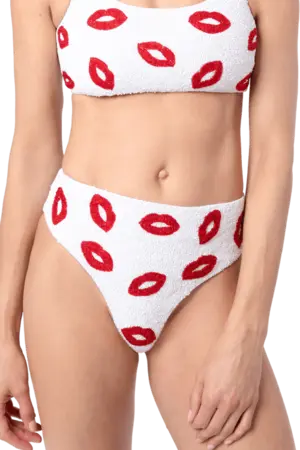 SELF-ADORE Kiss Hand Beaded High Waisted Bikini Bottom - White