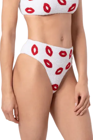 SELF-ADORE Kiss Hand Beaded High Waisted Bikini Bottom - White