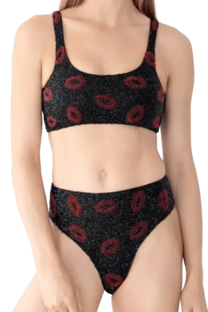 SELF-ADORE Kiss Hand Beaded Bikini Top - Black