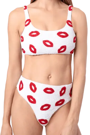 SELF-ADORE Kiss Hand Beaded Bikini Top - White