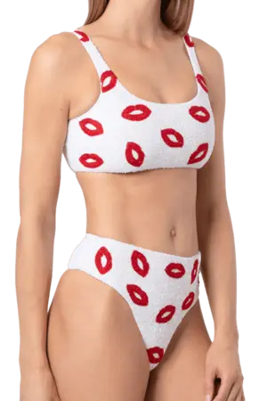 SELF-ADORE Kiss Hand Beaded Bikini Top - White