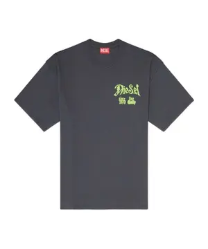 DIESEL® Cotton T-shirt With Flock Graphic - Black