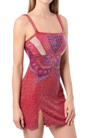 SELF-ADORE Butterfly Hand Beaded Embellished Mini Dress