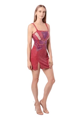 SELF-ADORE Butterfly Hand Beaded Embellished Mini Dress