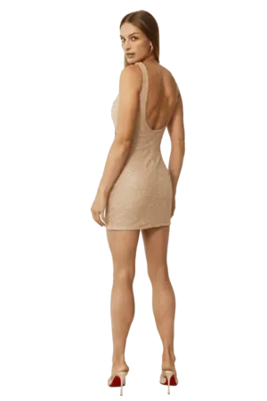 SELF-ADORE Lion Hand Beaded Embellished Mini Dress