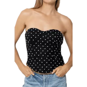 SELF-ADORE Perla Hand Beaded Embellished Corset Top - Black