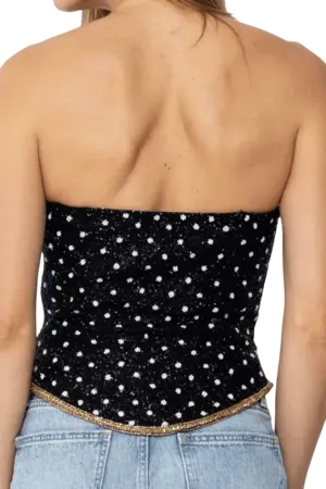 SELF-ADORE Perla Hand Beaded Embellished Corset Top - Black
