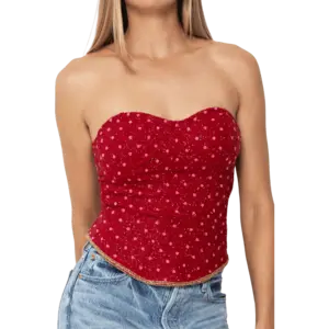 SELF-ADORE Perla Hand Beaded Embellished Corset Top Red