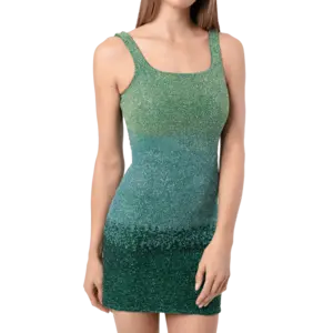 SELF-ADORE Ombre Hand Beaded Embellished Mini Dress - Green