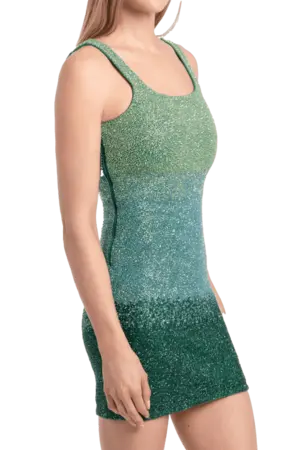 SELF-ADORE Ombre Hand Beaded Embellished Mini Dress - Green