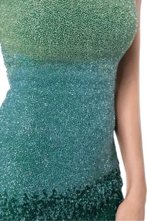SELF-ADORE Ombre Hand Beaded Embellished Mini Dress - Green