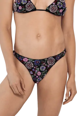 SELF-ADORE Fleur 3d Hand Beaded Triangle Bikini Top - Black