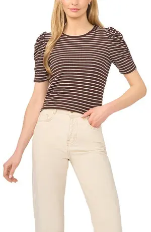 Halogen Puff Sleeve Stripe Tee Chicory Coffee
