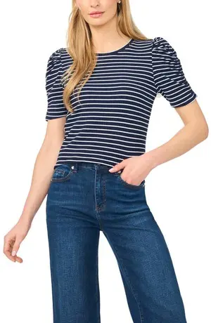Halogen Puff Sleeve Stripe Tee - Classic Navy